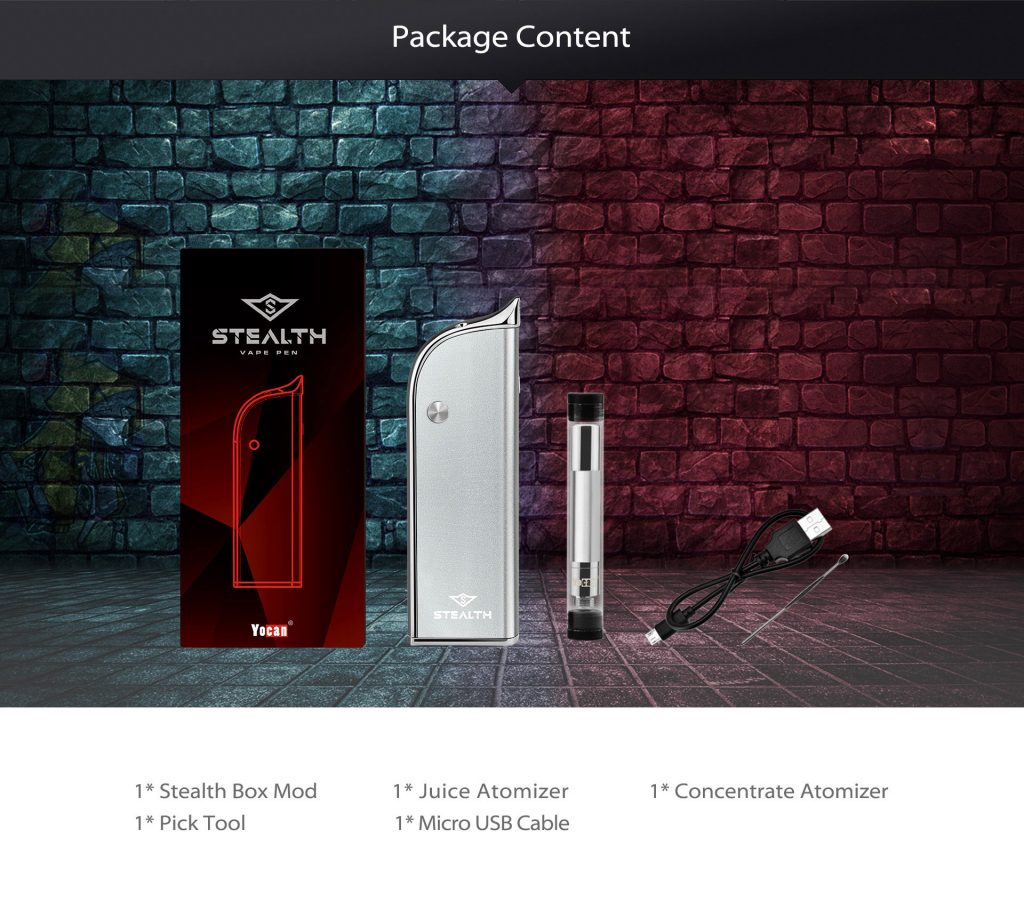 Yocan Stealth is a powerful 2-in-1 device for vaping Juice and Concentrate