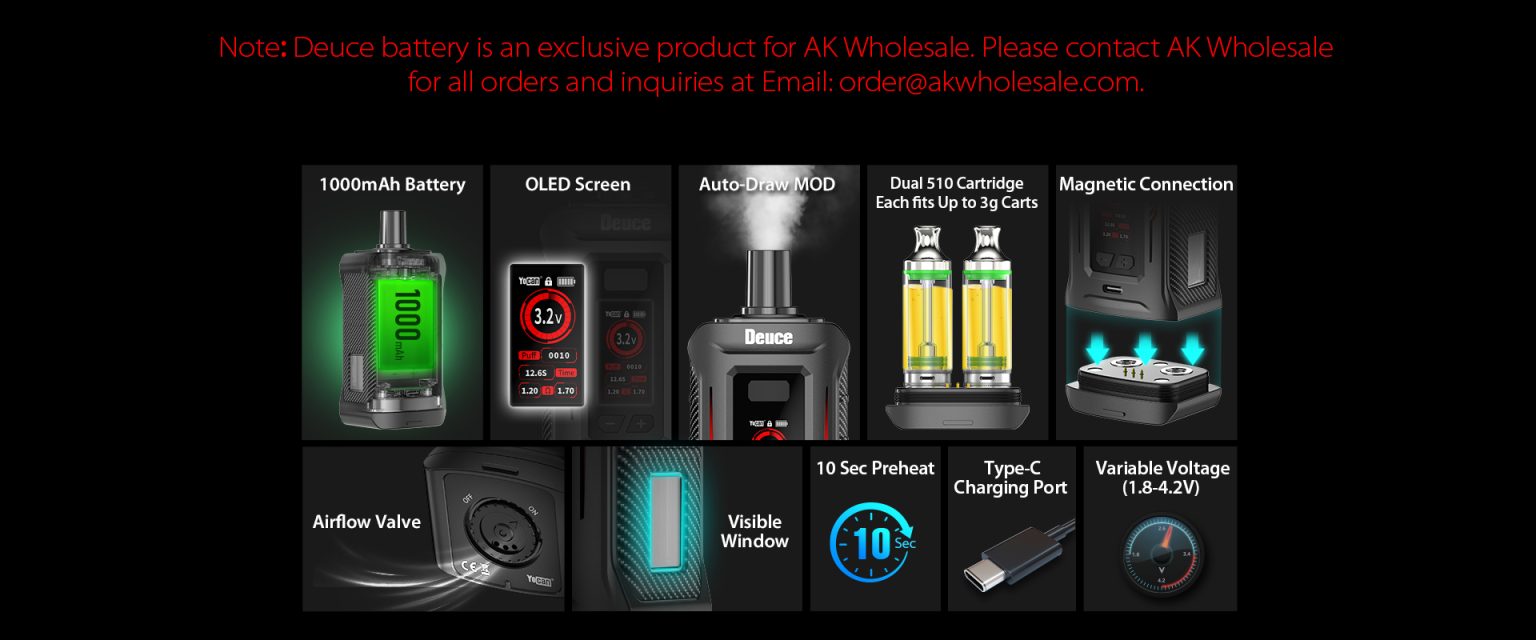 Yocan Deuce Best 510 Thread Dual Cartridge Vape Battery